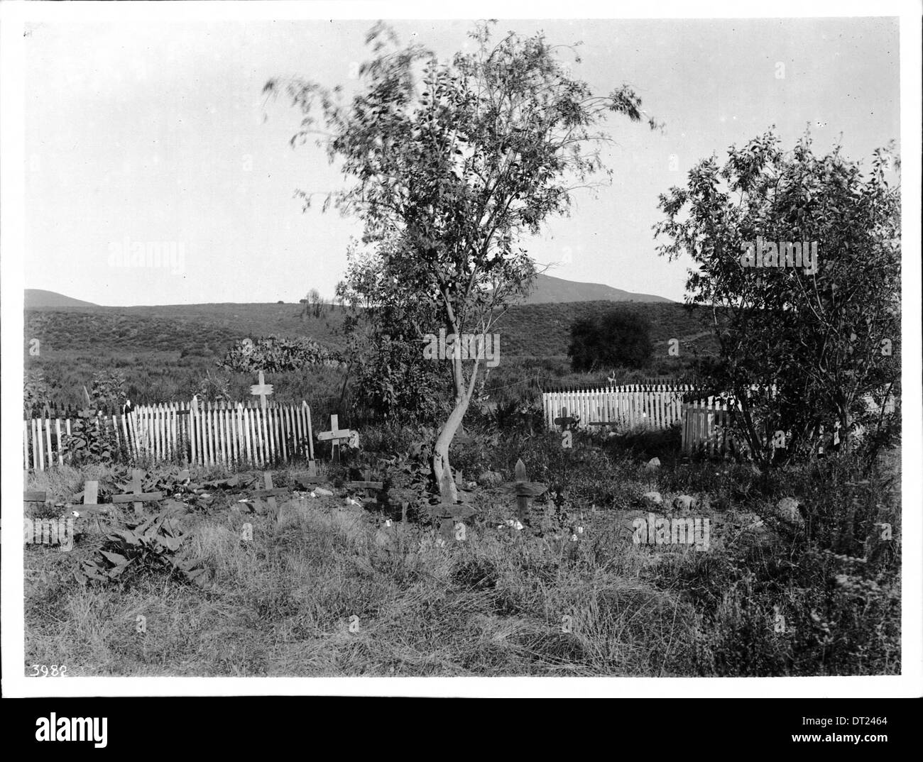 A view of an Indian cemetery at Pala, California, captured between 1898 ...