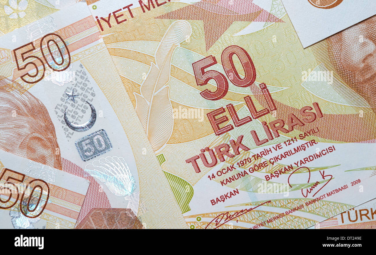 Turkish Currency, A close up of a pile of 50 Lira Notes Stock Photo - Alamy