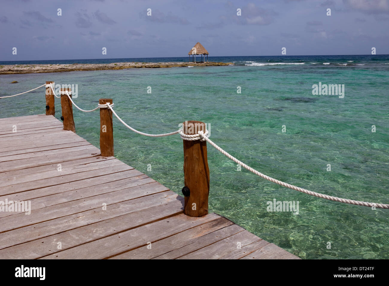 wooden dock at the caribbean sea at Yucatan Peninsula, Mexico Stock ...