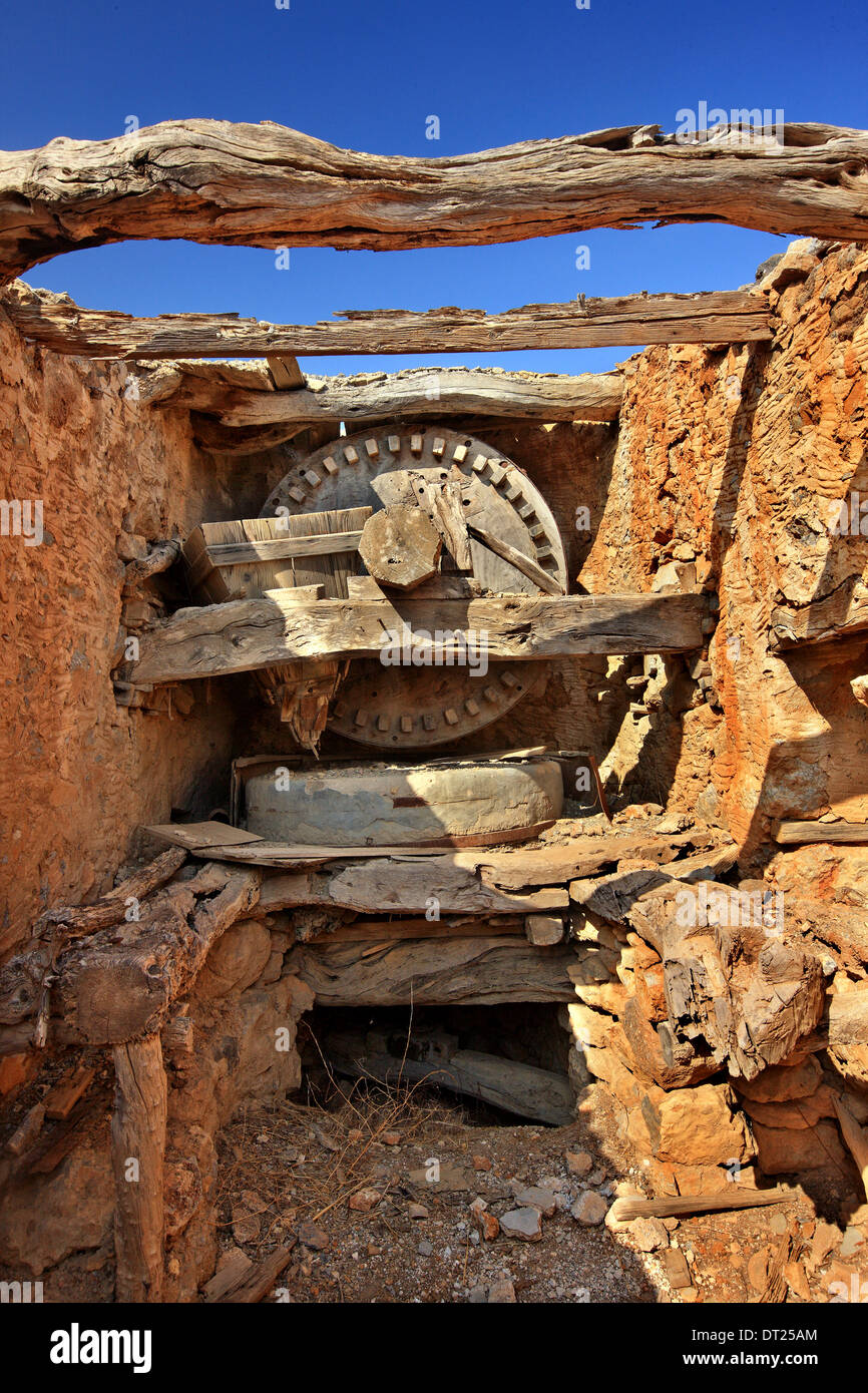 The wooden mechanism of an old windmill close to Exo Lakonia village ...