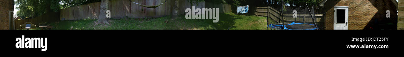 Garden backyard trees panoramic fence trampoline Stock Photo - Alamy