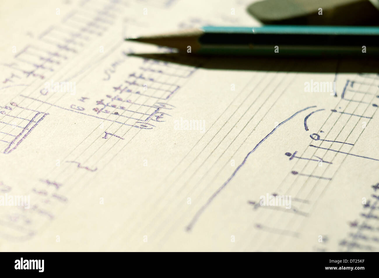 music notepad with some melody drafted by pencil Stock Photo - Alamy