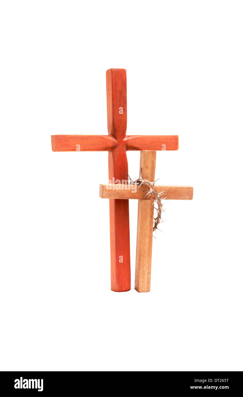 two isolated wooden crosses on white background Stock Photo - Alamy