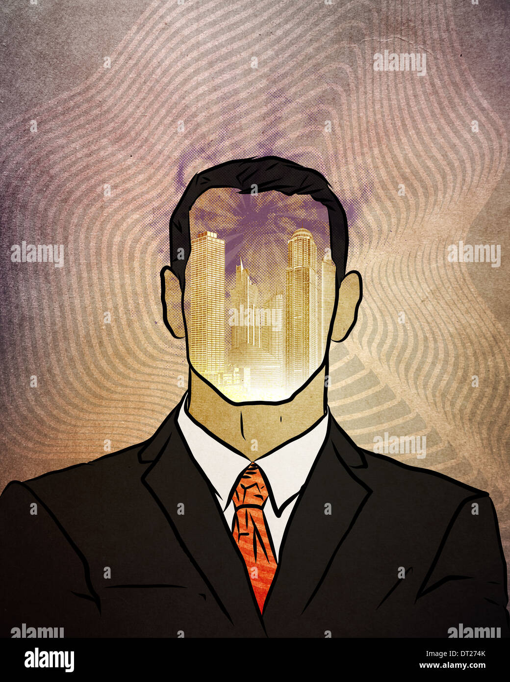 Illustrative image of buildings in businessman's face representing ...