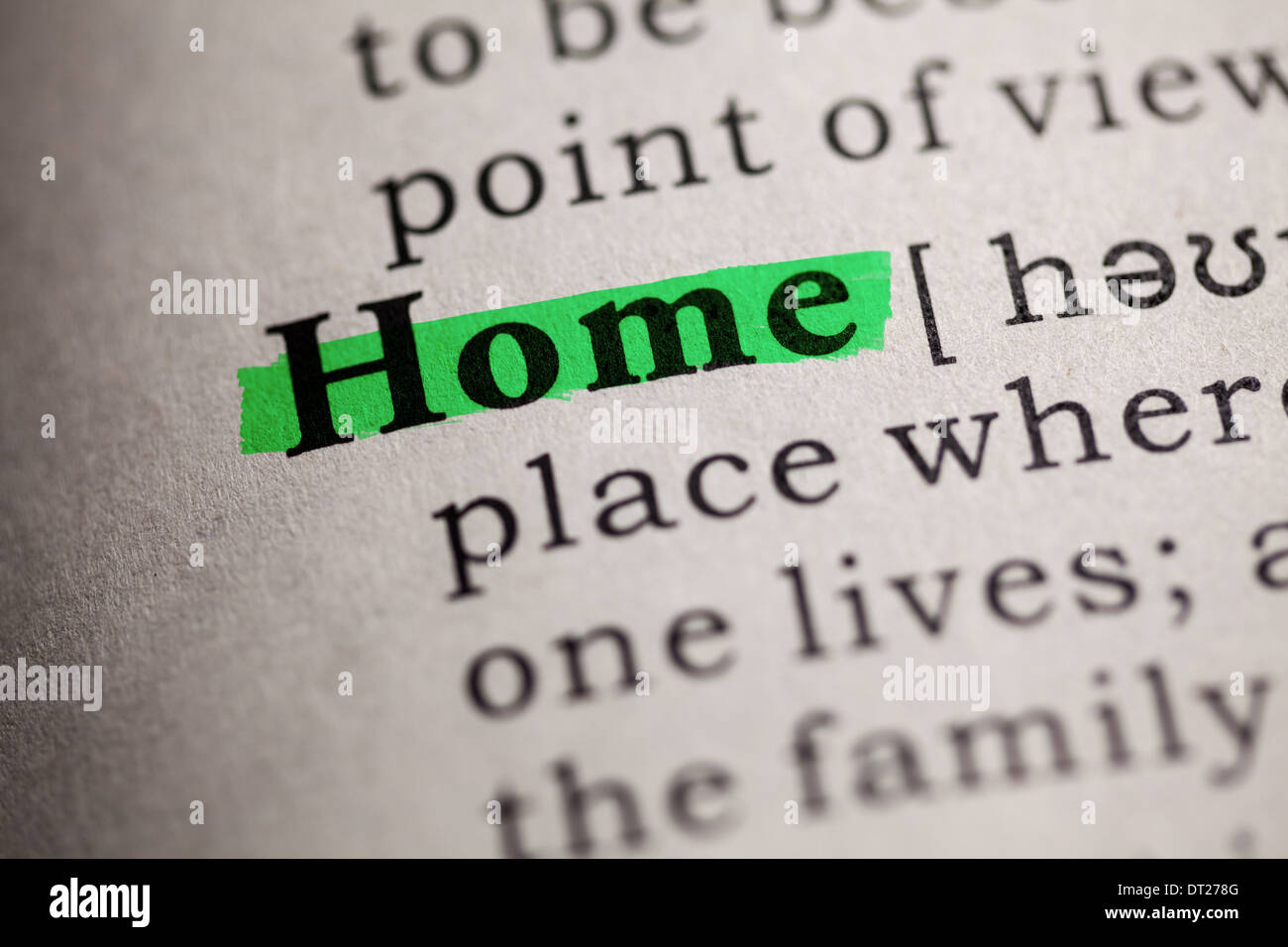 Fake Dictionary, definition of the word home Stock Photo - Alamy