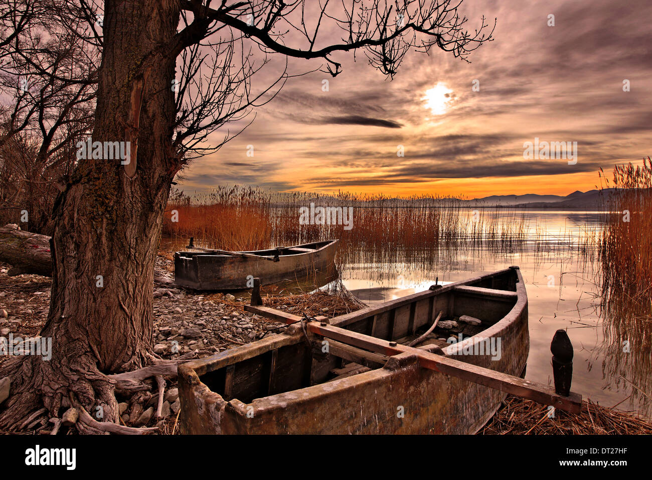 Sunset in Petron lake, close to Amyndaio town, Florina, Macedonia ...