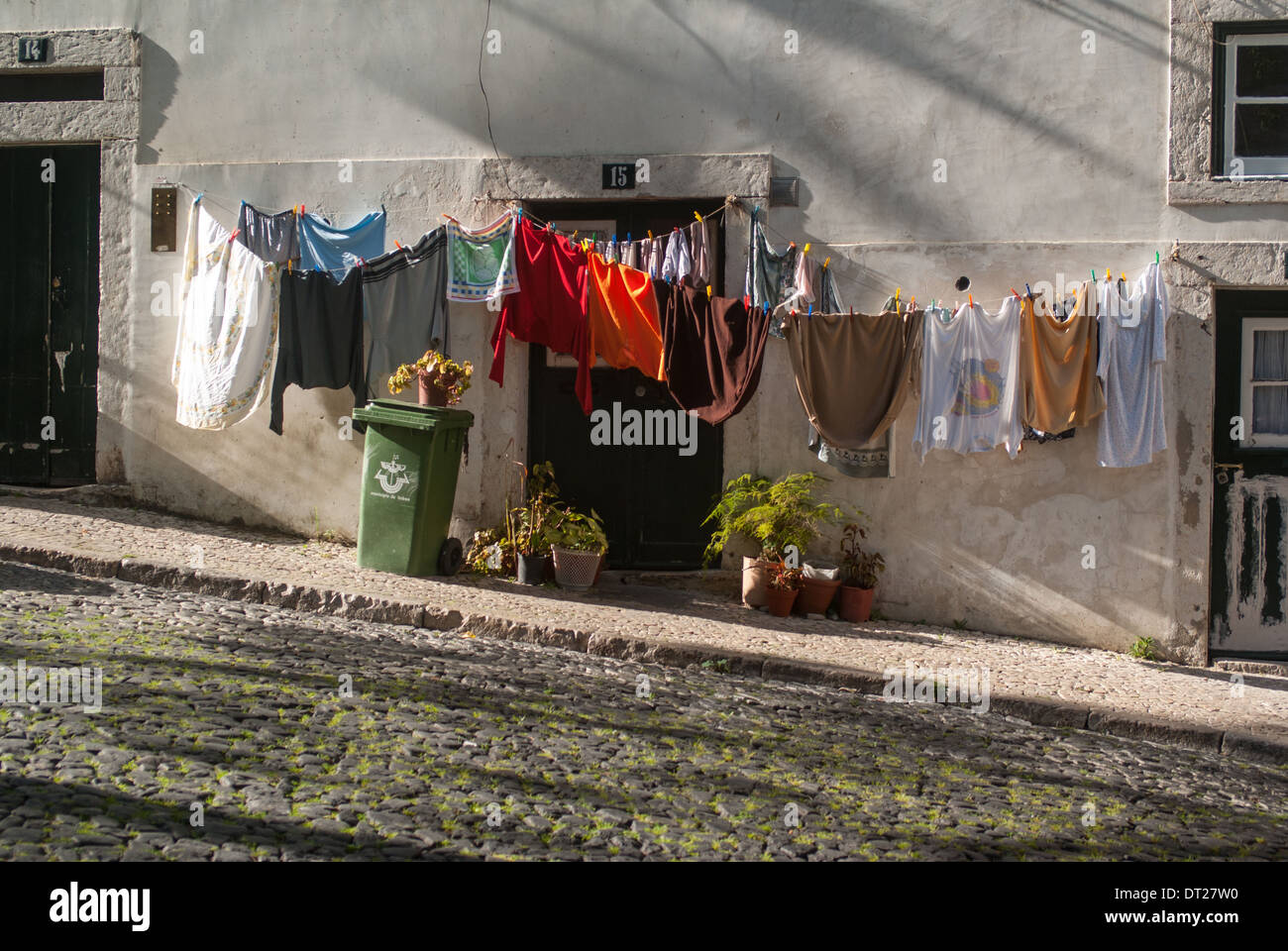washing on line in Lisbon washing hanging outside a house Stock Photo ...