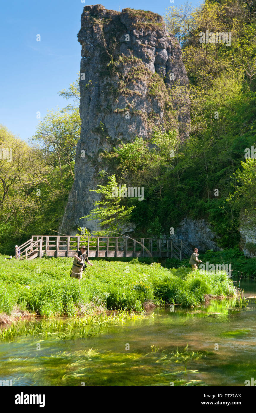 Fly Fishing on the River Manifold at Ilam Rock, Dovedale, Peak District ...