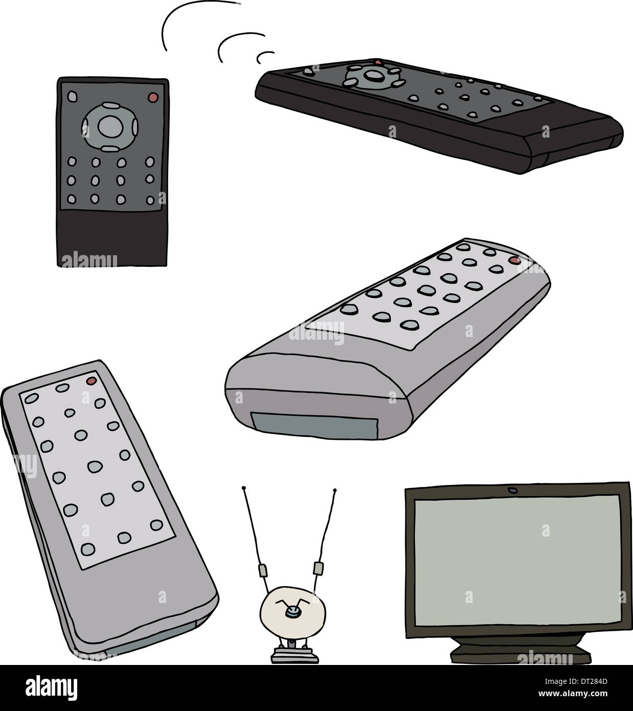 Various electronic remote controls with TV and antenna Stock Photo - Alamy