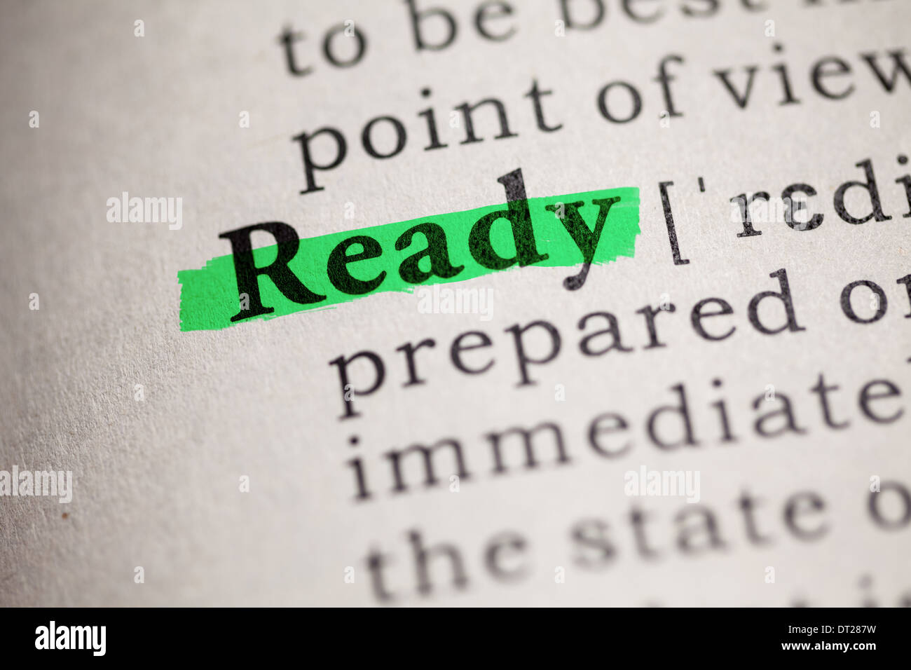 Fake Dictionary, definition of the word ready Stock Photo - Alamy