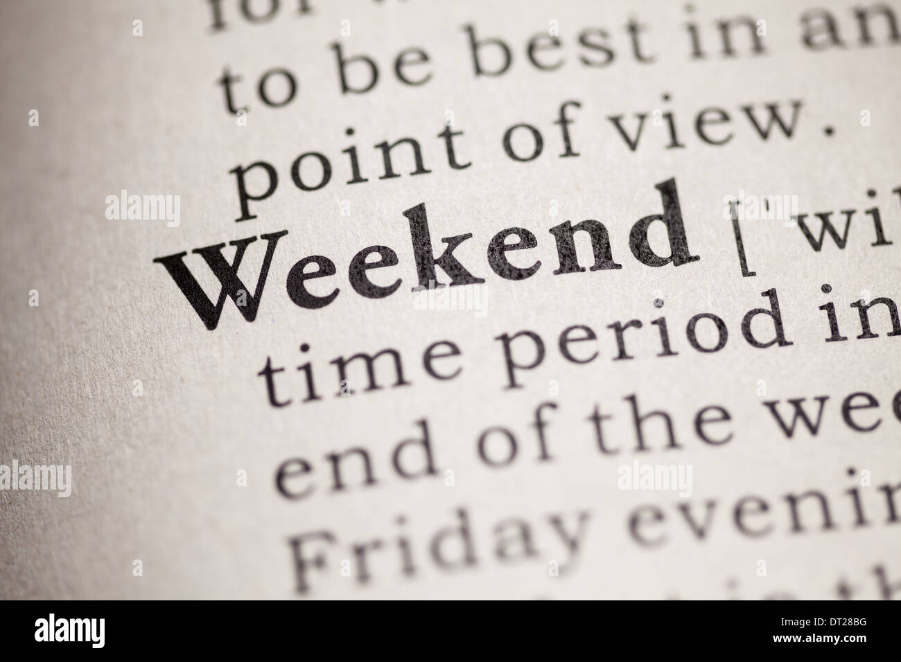 Fake Dictionary, definition of the word weekend Stock Photo - Alamy