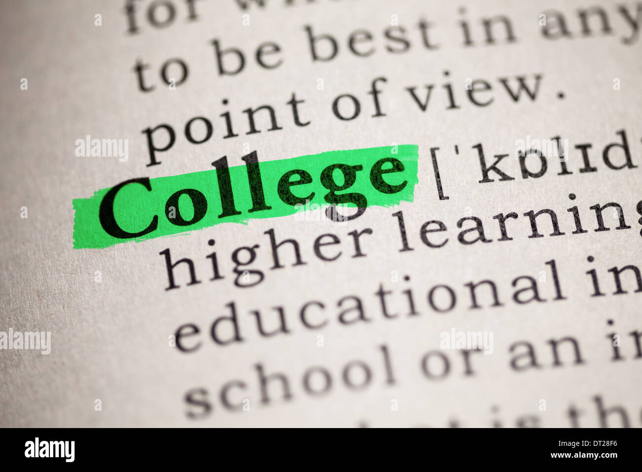 Fake Dictionary, definition of the word college Stock Photo - Alamy