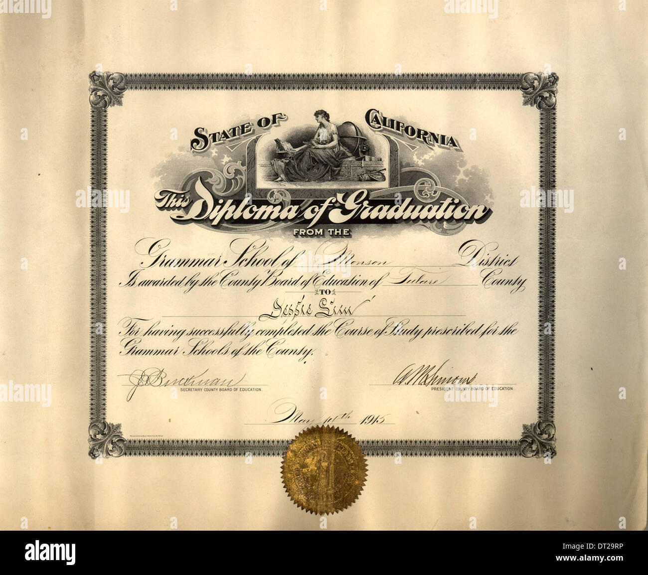 Jessie Lim's grammar school diploma (KADA-Ohma Stock Photo - Alamy