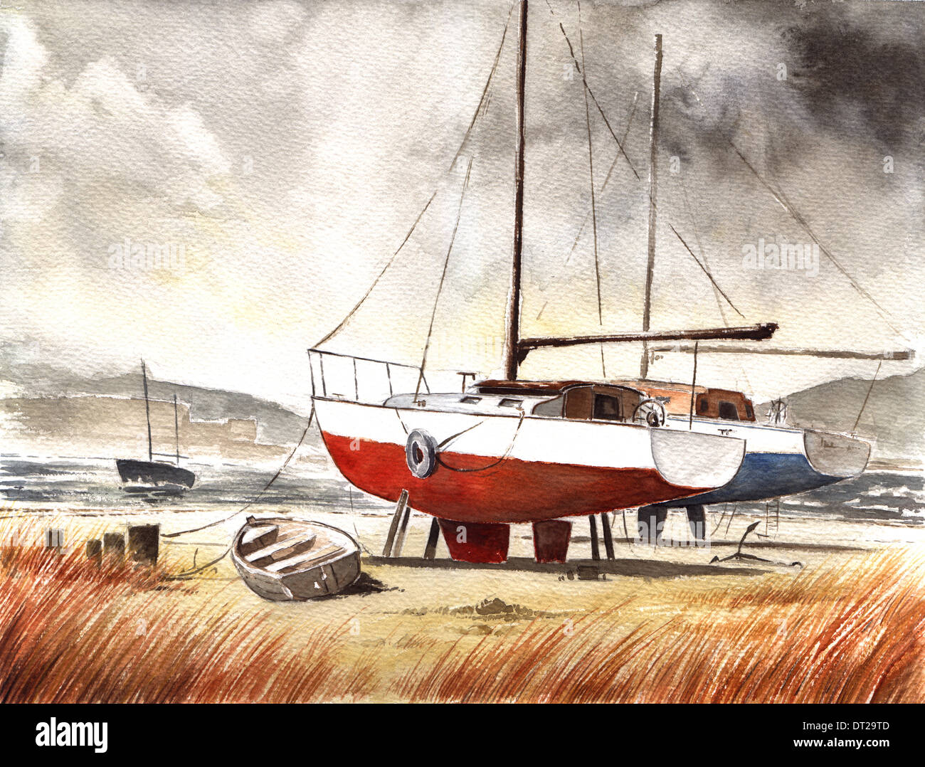 Illustrative image of boats moored at beach Stock Photo - Alamy