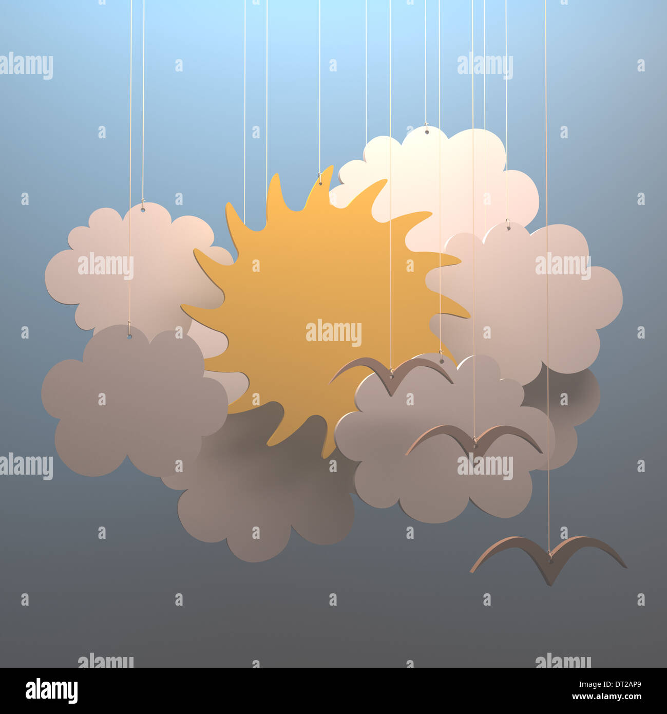 Cut out paper in the shape of sun and cloud. Your text on the clean ...