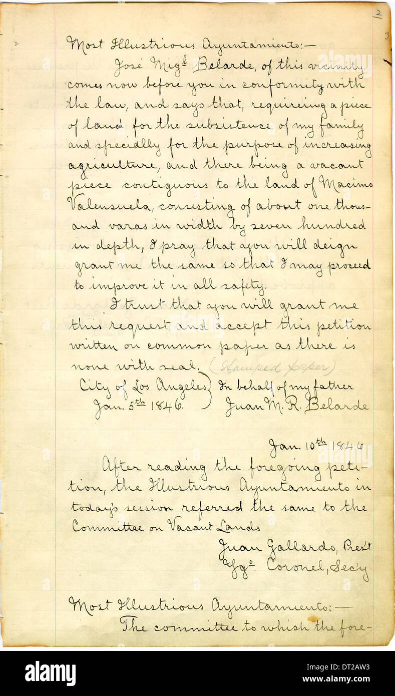 A petition for land by Jose Miguel Belarde from 1846, showcasing the ...