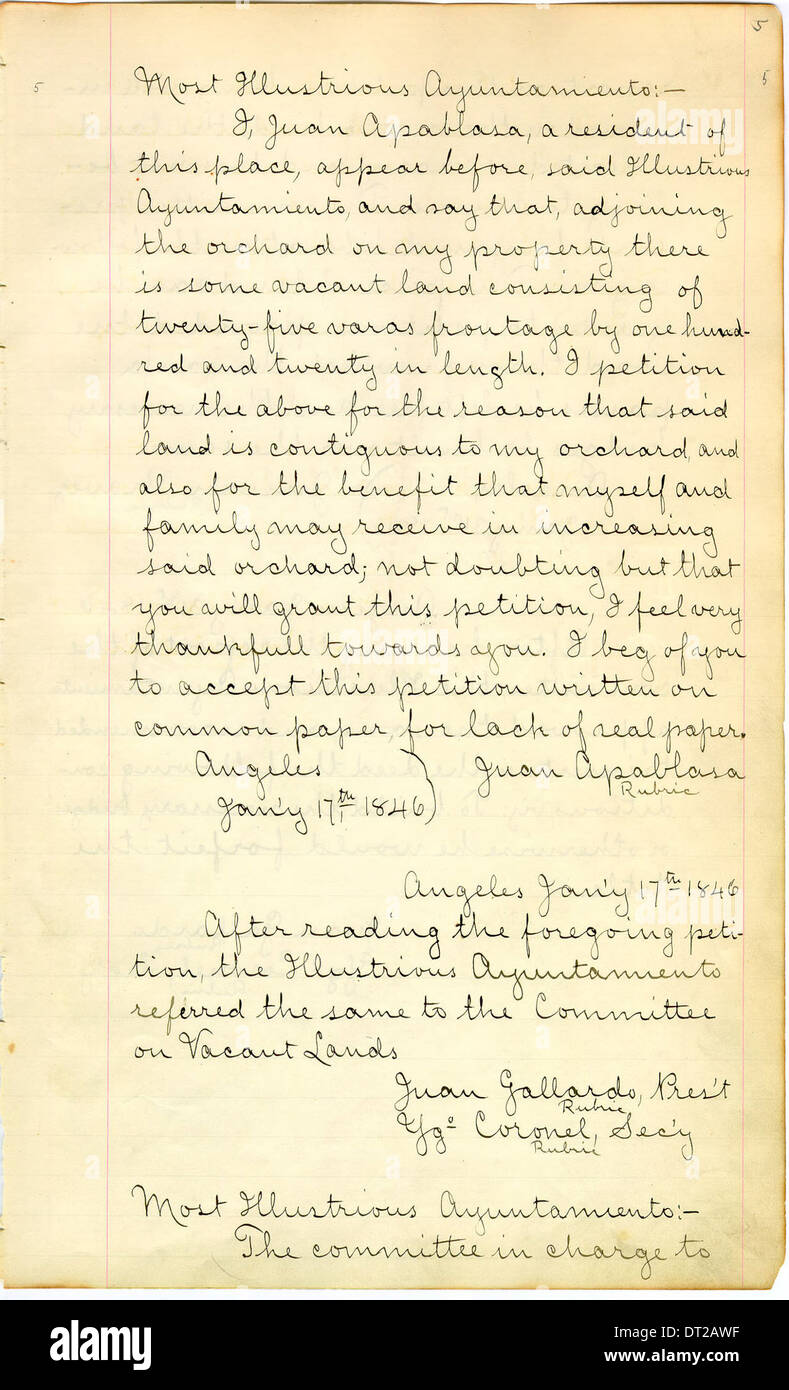 A historical document of the land petition submitted by Juan Apablasa ...