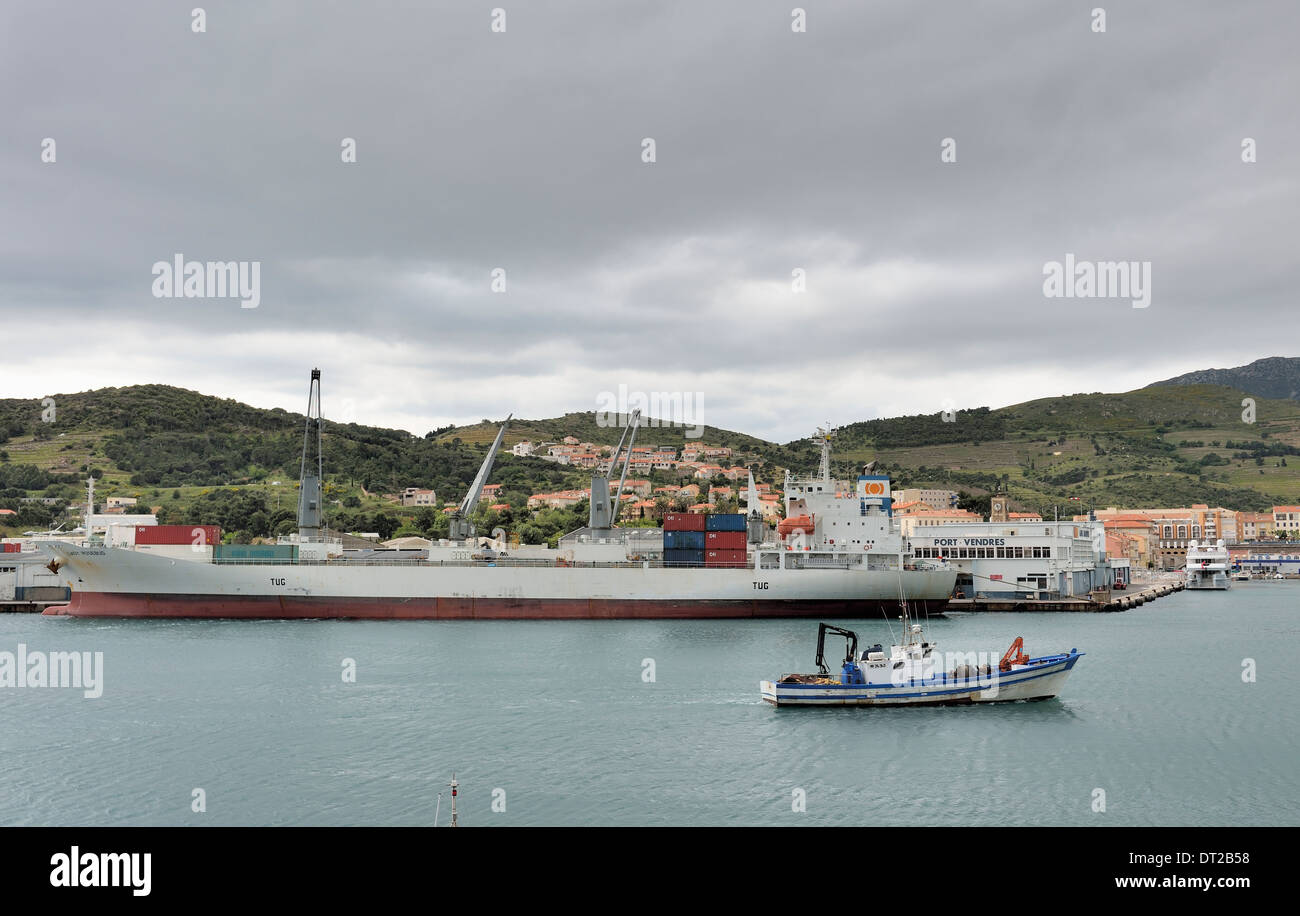 Commercial docks and cargo ship Port Vendres France Stock Photo - Alamy