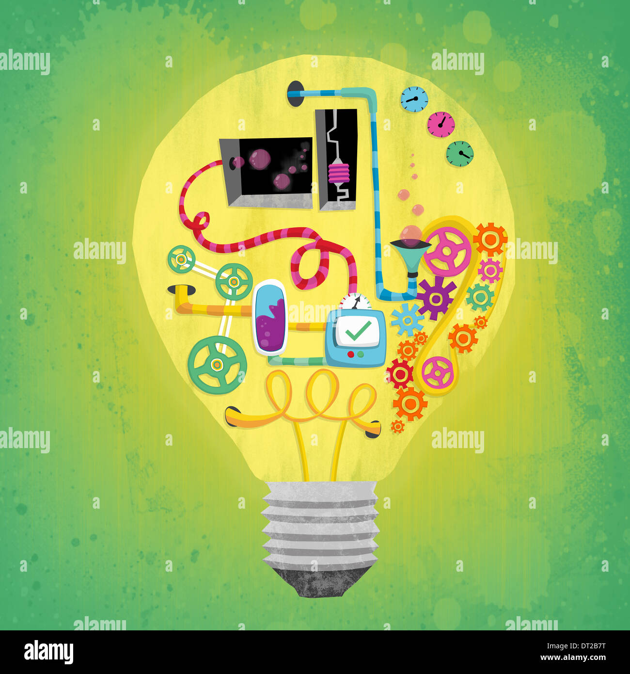 Illustrative image of various connections in bulb representing ideas ...