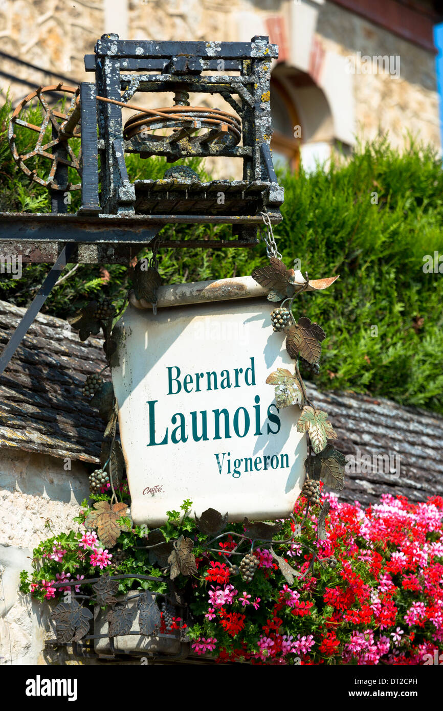Sign for Champagne Vigneron Bernard Launois along the Champagne Tourist ...