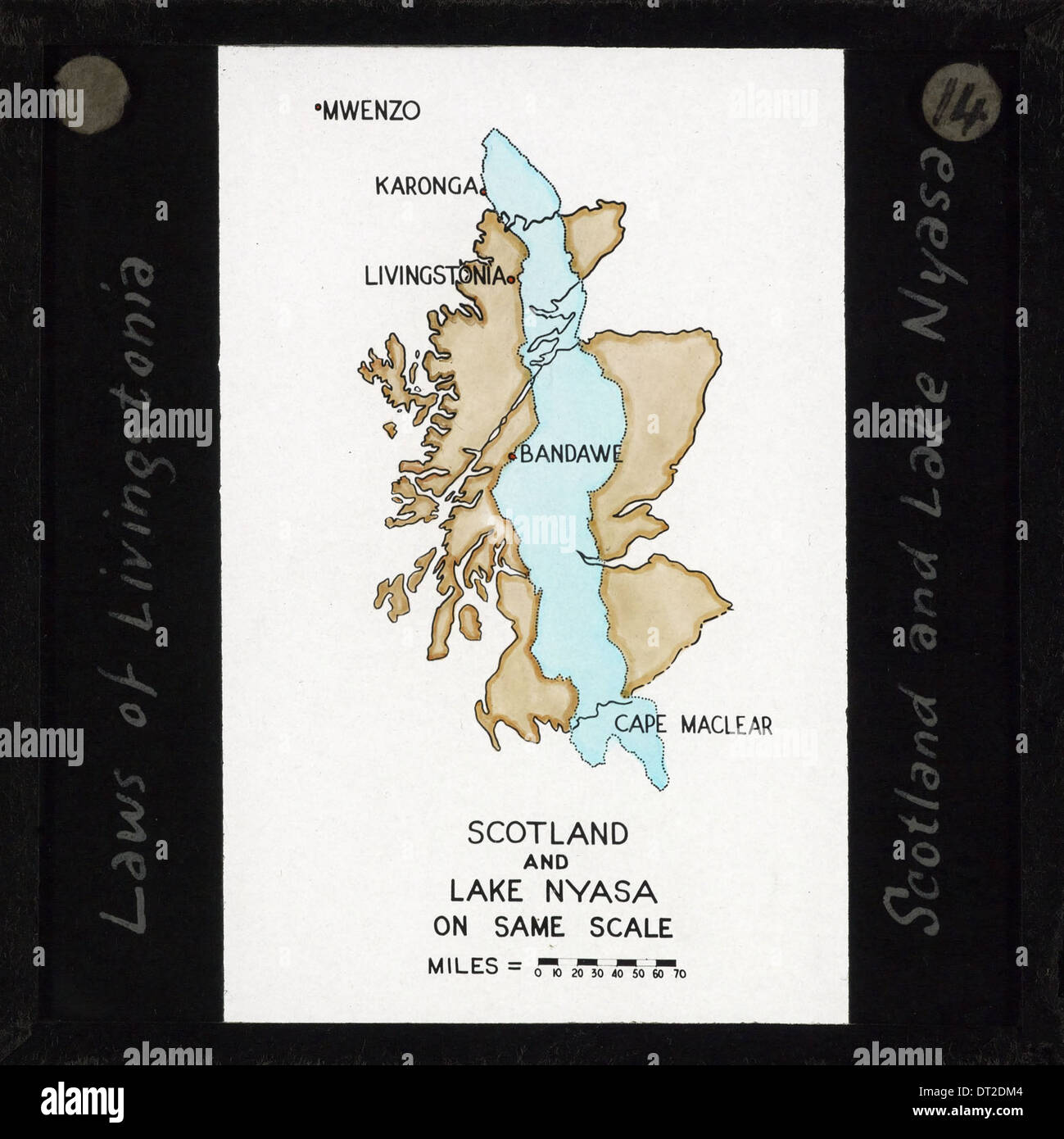 A map depicting Scotland and Lake Nyasa, with no specific date. The ...