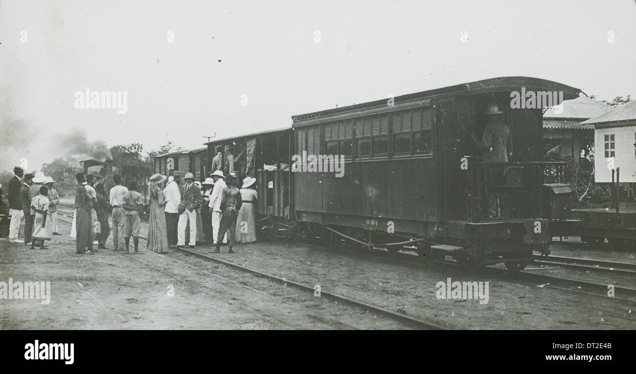 A photograph depicting missionaries with a steam train in the Congo ...