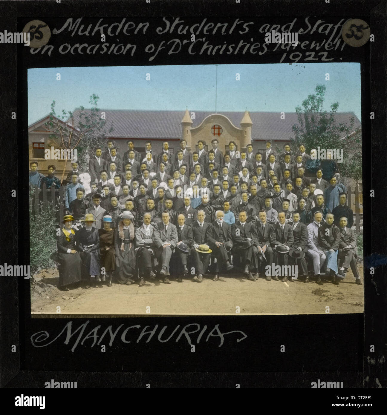 Students and staff of Mukden College in Mukden, Manchuria, photographed ...