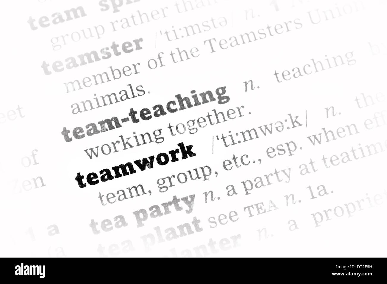 Teamwork Dictionary Definition closeup black and white Stock Photo - Alamy