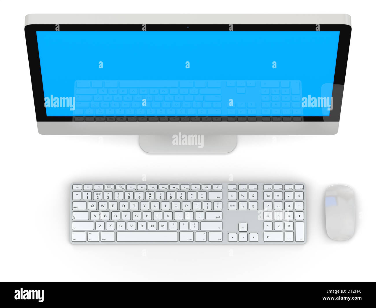 Modern desktop computer with white blank screen isolated on white ...