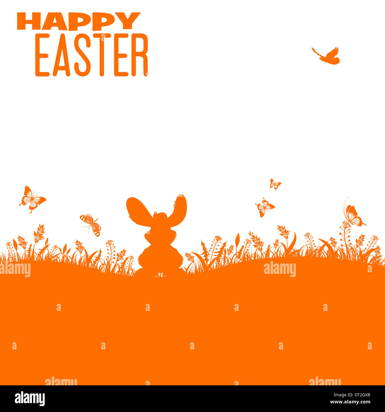 Easter Silhouette with bunny, grass, flower and butterfly, isolated on ...