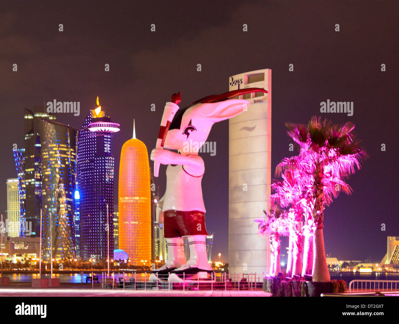 Illuminated Panorama of the West Bay Commercial Area at Night, Doha ...