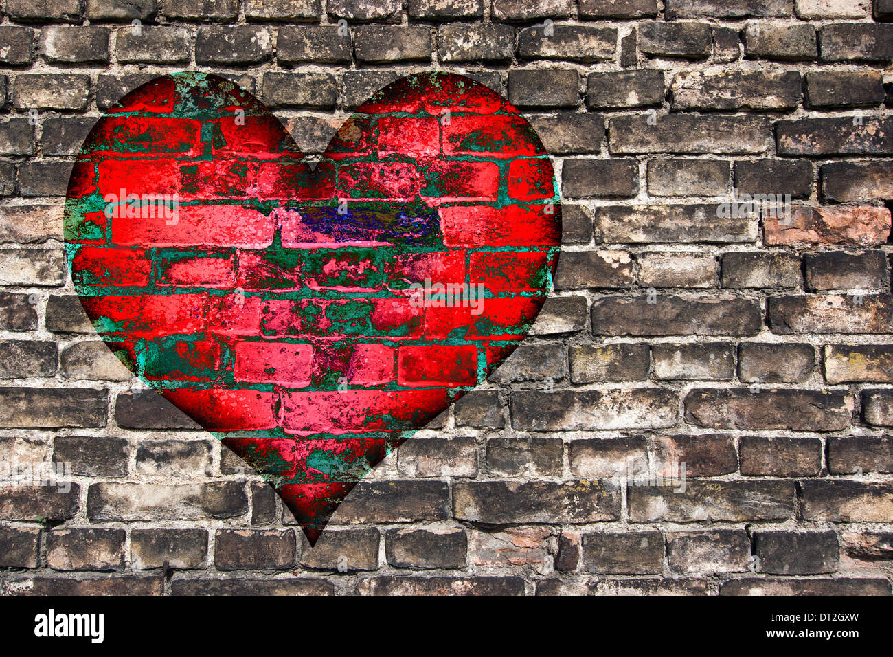 heart on the old broken brick wall Stock Photo - Alamy