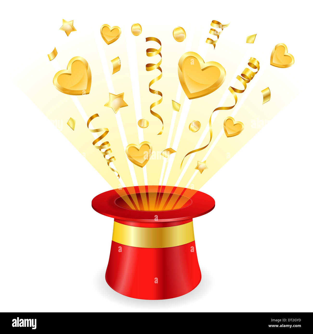 Magician Hat with Hearts, Stars and Streamer, isolated on white ...