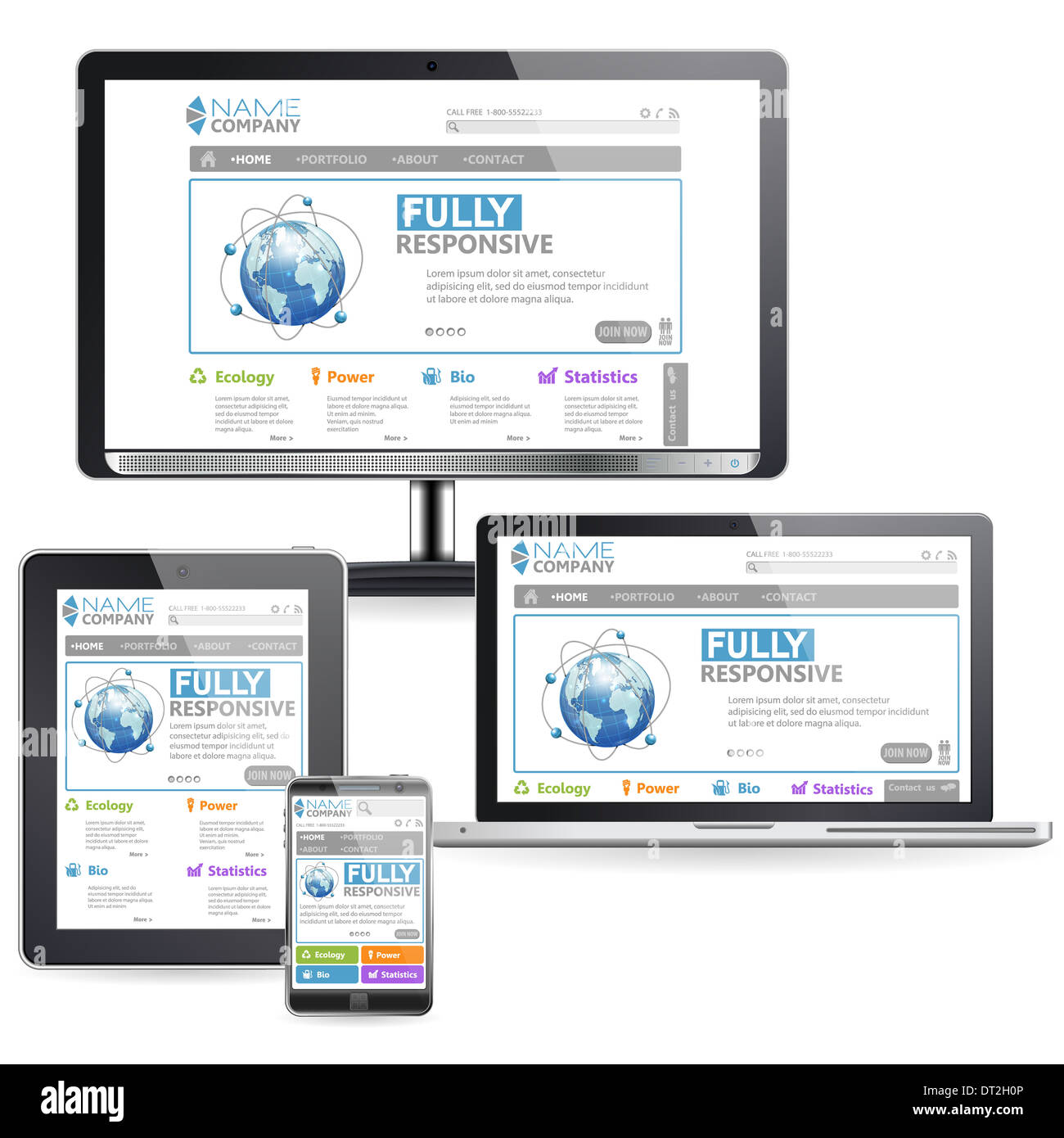 Responsive Web Design Concept on various devices, isolated on white Stock Photo - Alamy