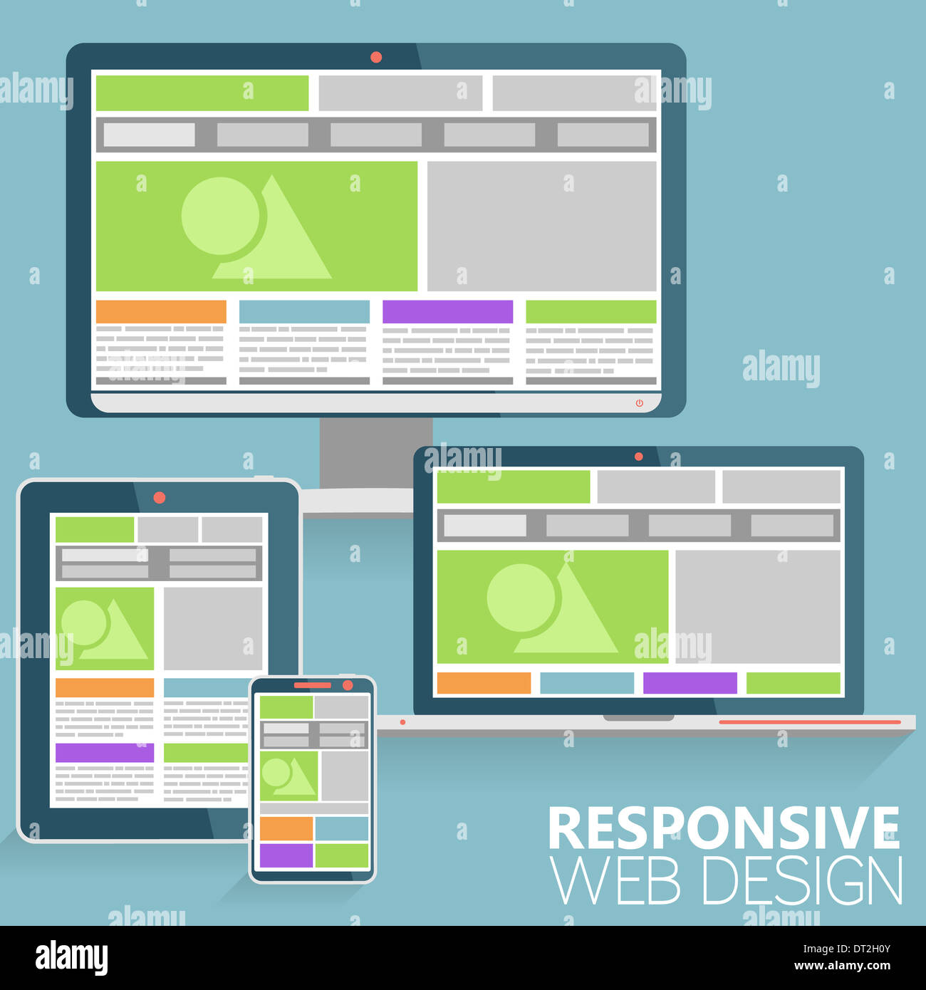 Responsive Web Design Concept on various devices in Modern Flat Style ...