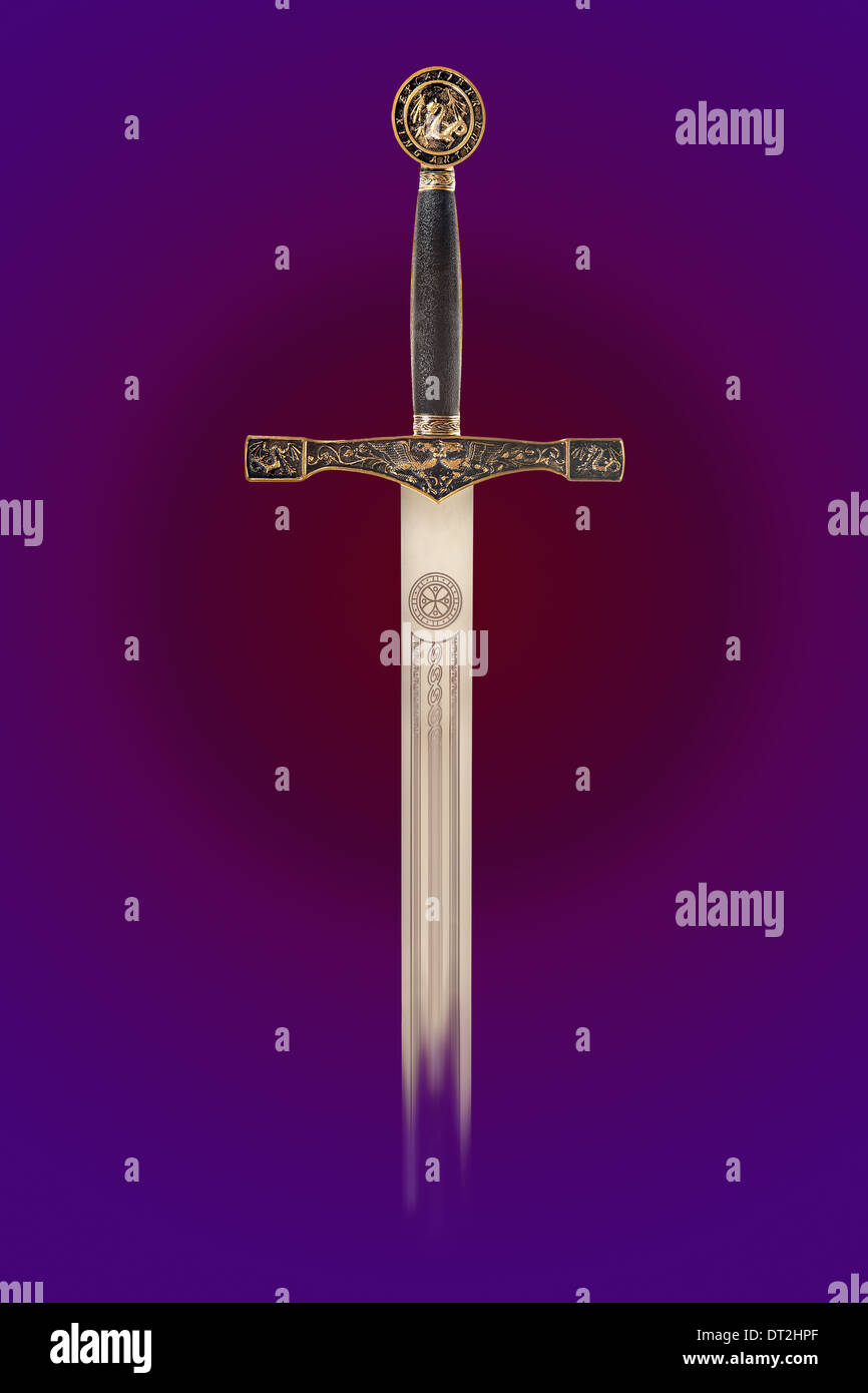 Fine specimen of a medieval sword against colored background Stock ...