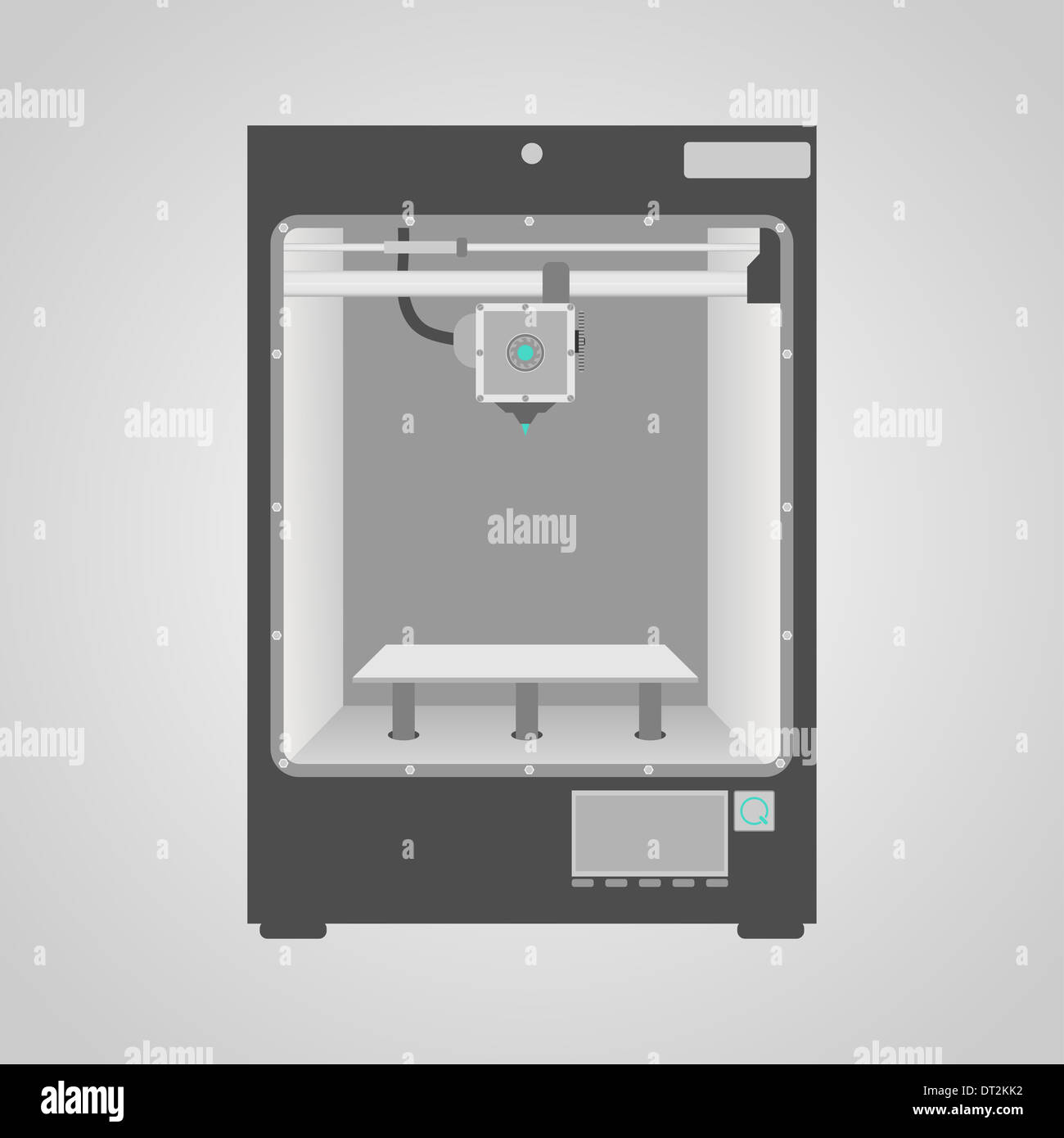 Prototype model of 3d printer in gray and white colors. Easy to place ...