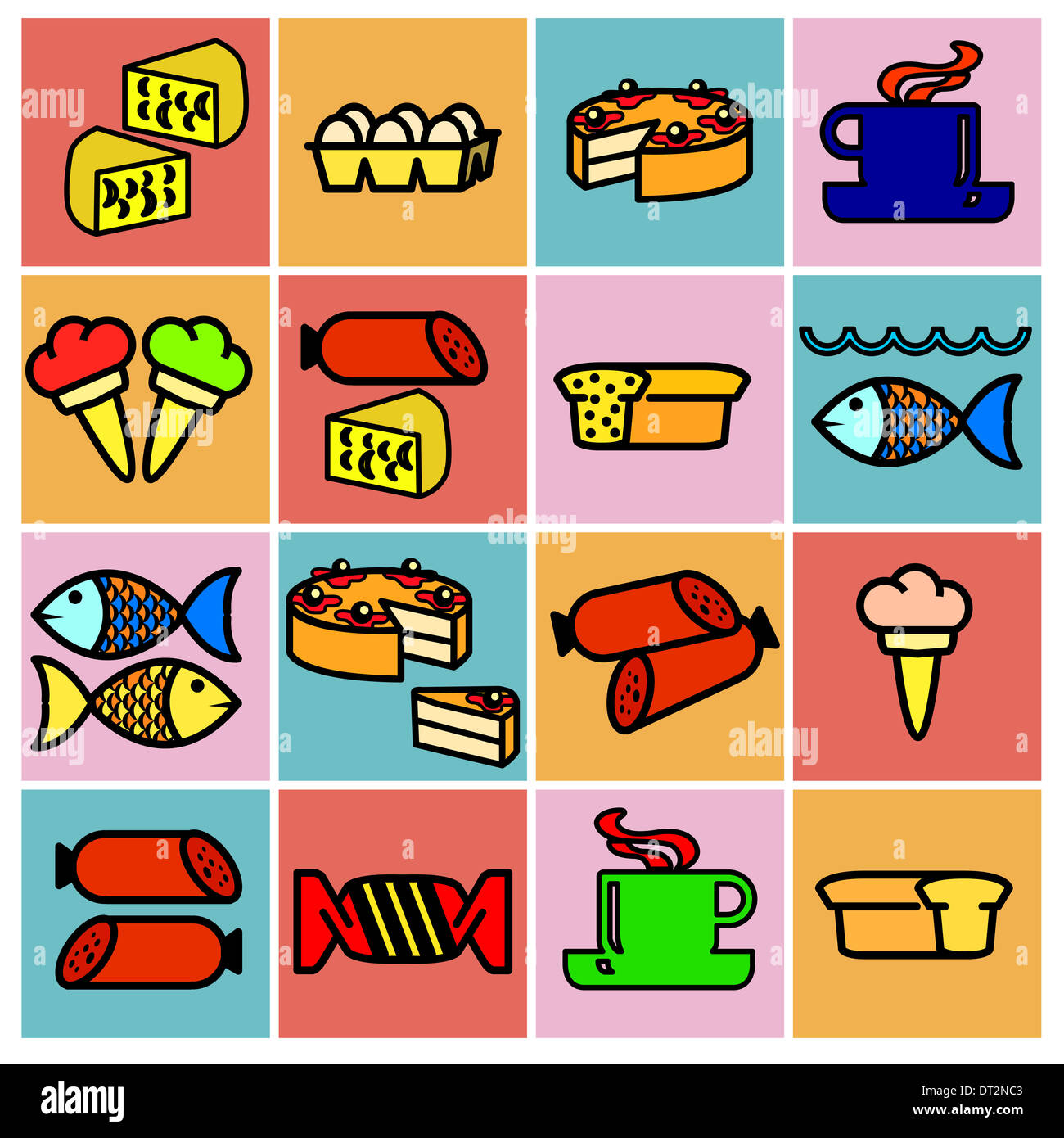 Collection flat icons. Food symbols Stock Photo - Alamy