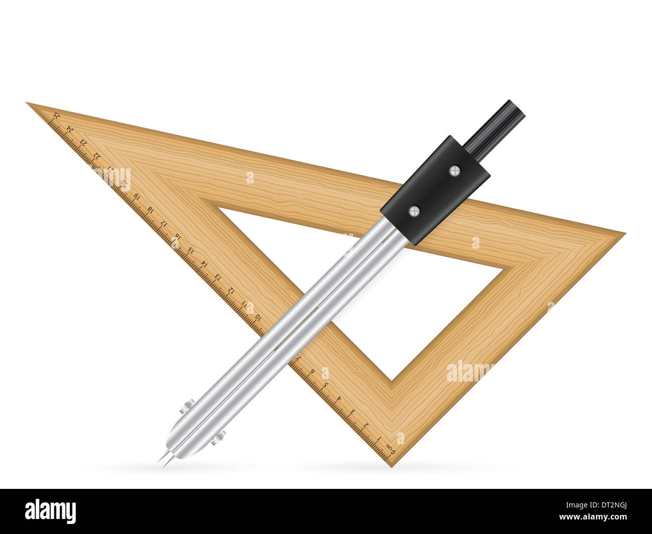 Triangle ruler and drawing compass icon on a white background Stock ...
