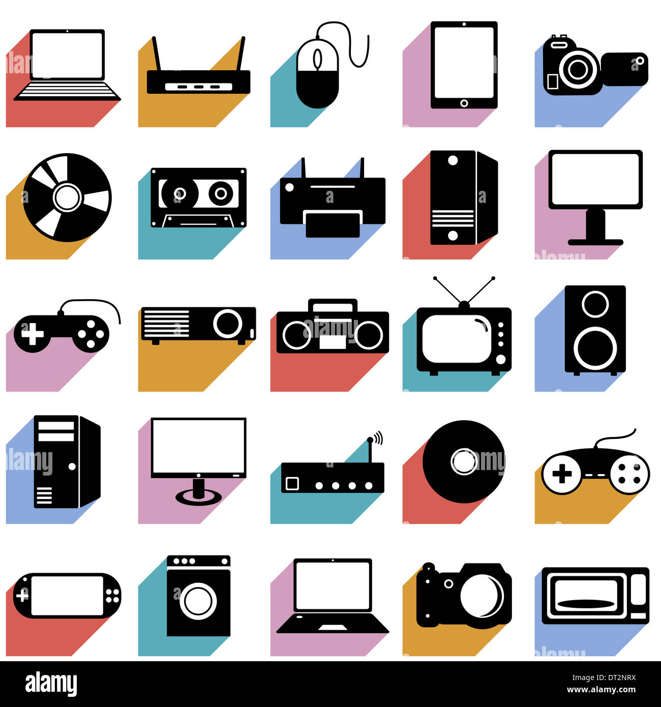Collection flat icons with long shadow. Electronic devices symbols ...
