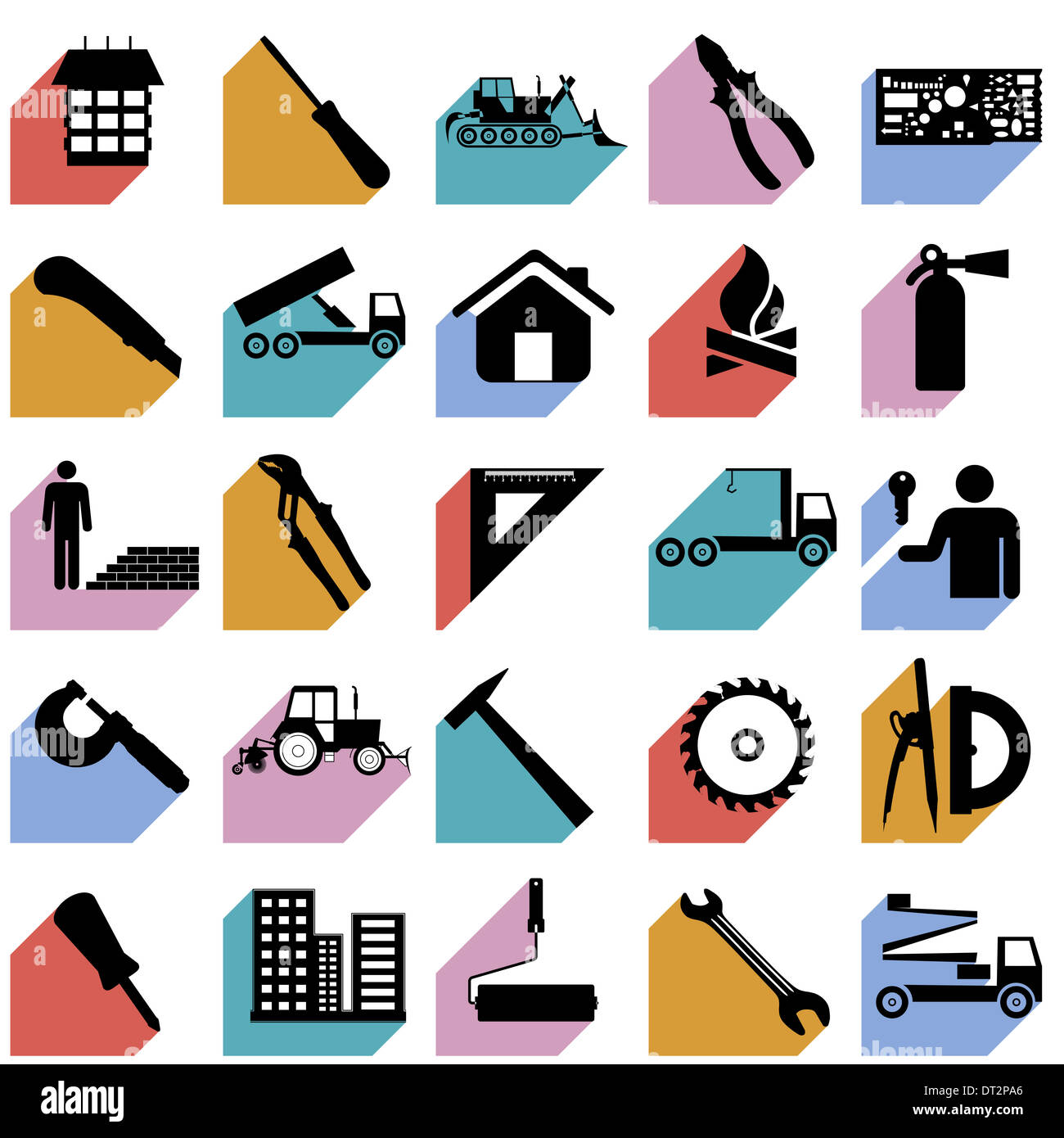 Collection flat icons with long shadow. Construction symbols Stock ...