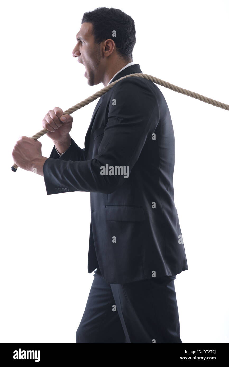 business man with rope isolated on white background Stock Photo - Alamy