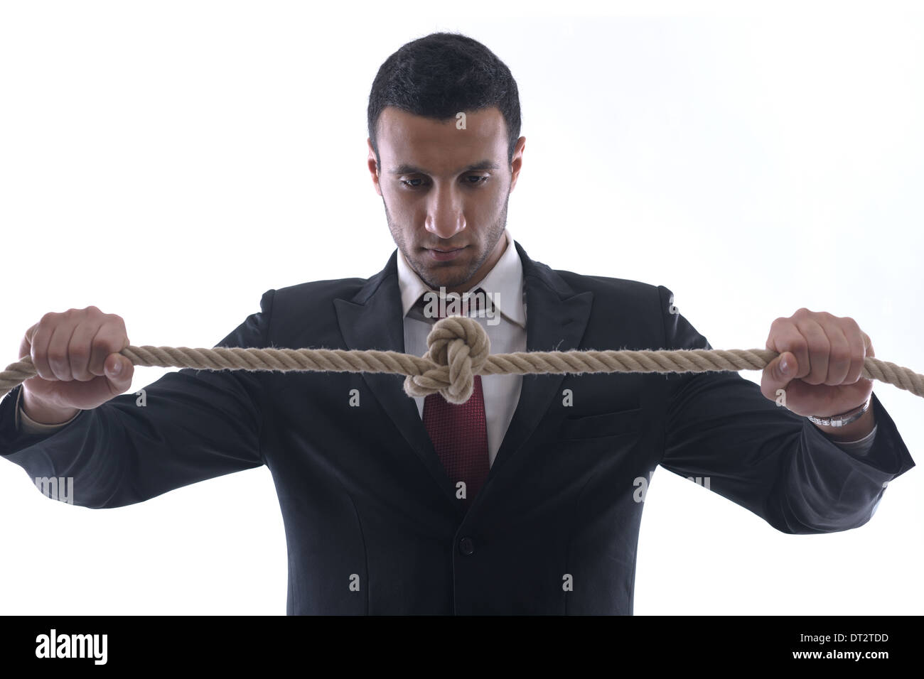 business man with rope isolated on white background Stock Photo - Alamy