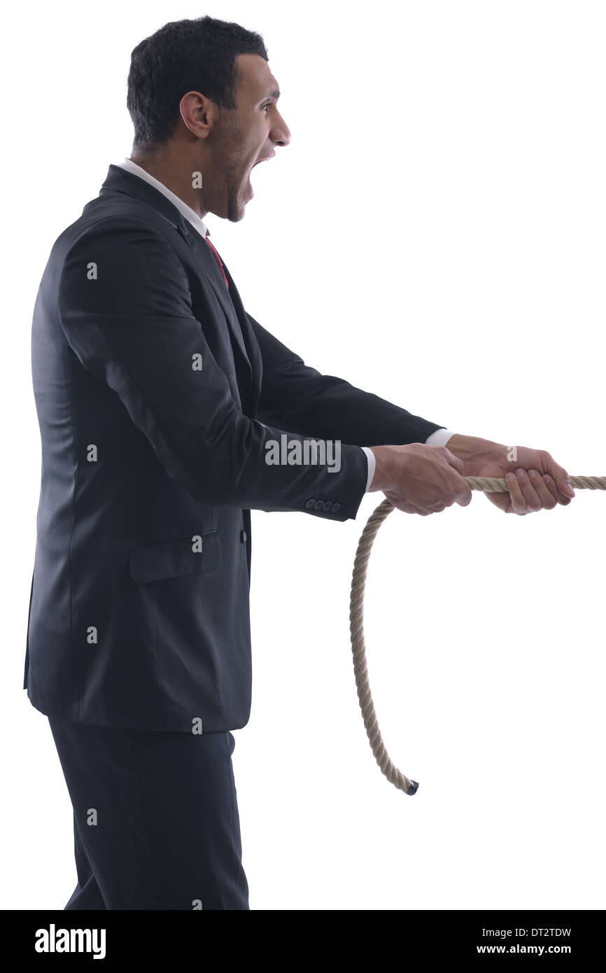 business man with rope isolated on white background Stock Photo - Alamy