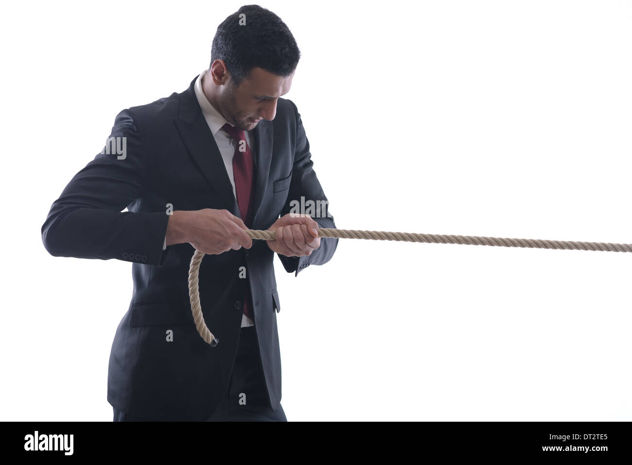 business man with rope isolated on white background Stock Photo - Alamy