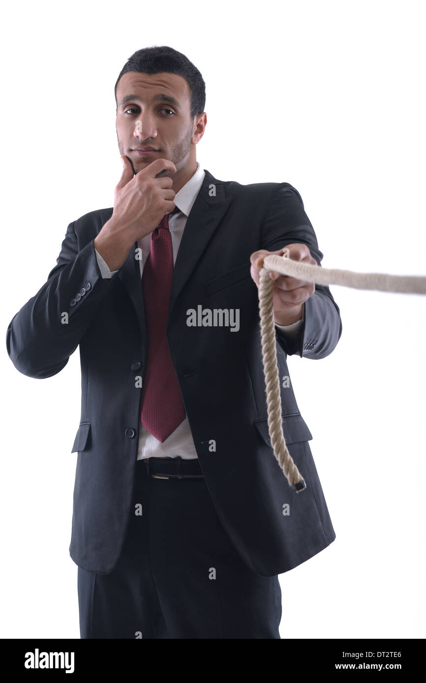 business man with rope isolated on white background Stock Photo - Alamy