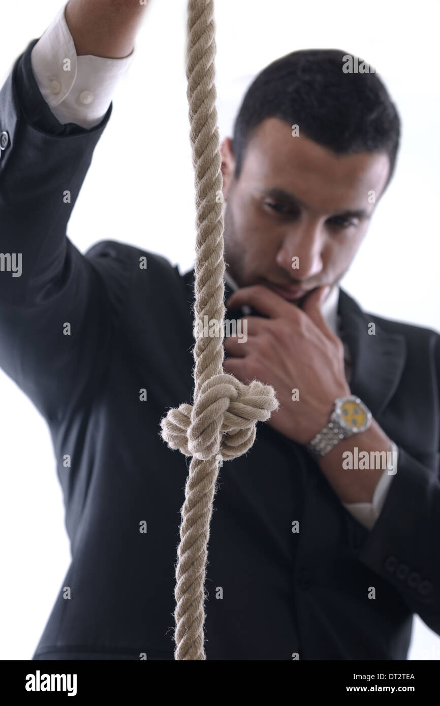 business man with rope isolated on white background Stock Photo - Alamy