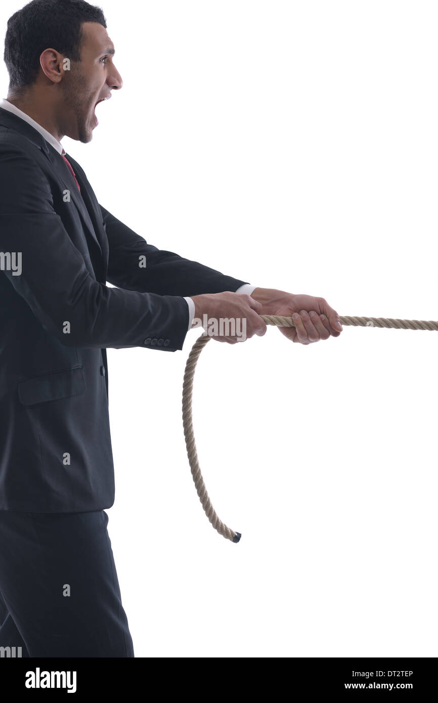 business man with rope isolated on white background Stock Photo - Alamy