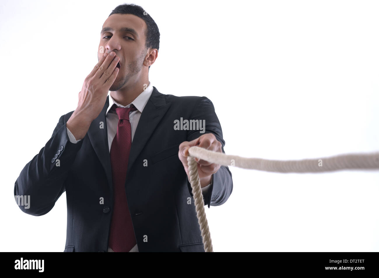 business man with rope isolated on white background Stock Photo - Alamy