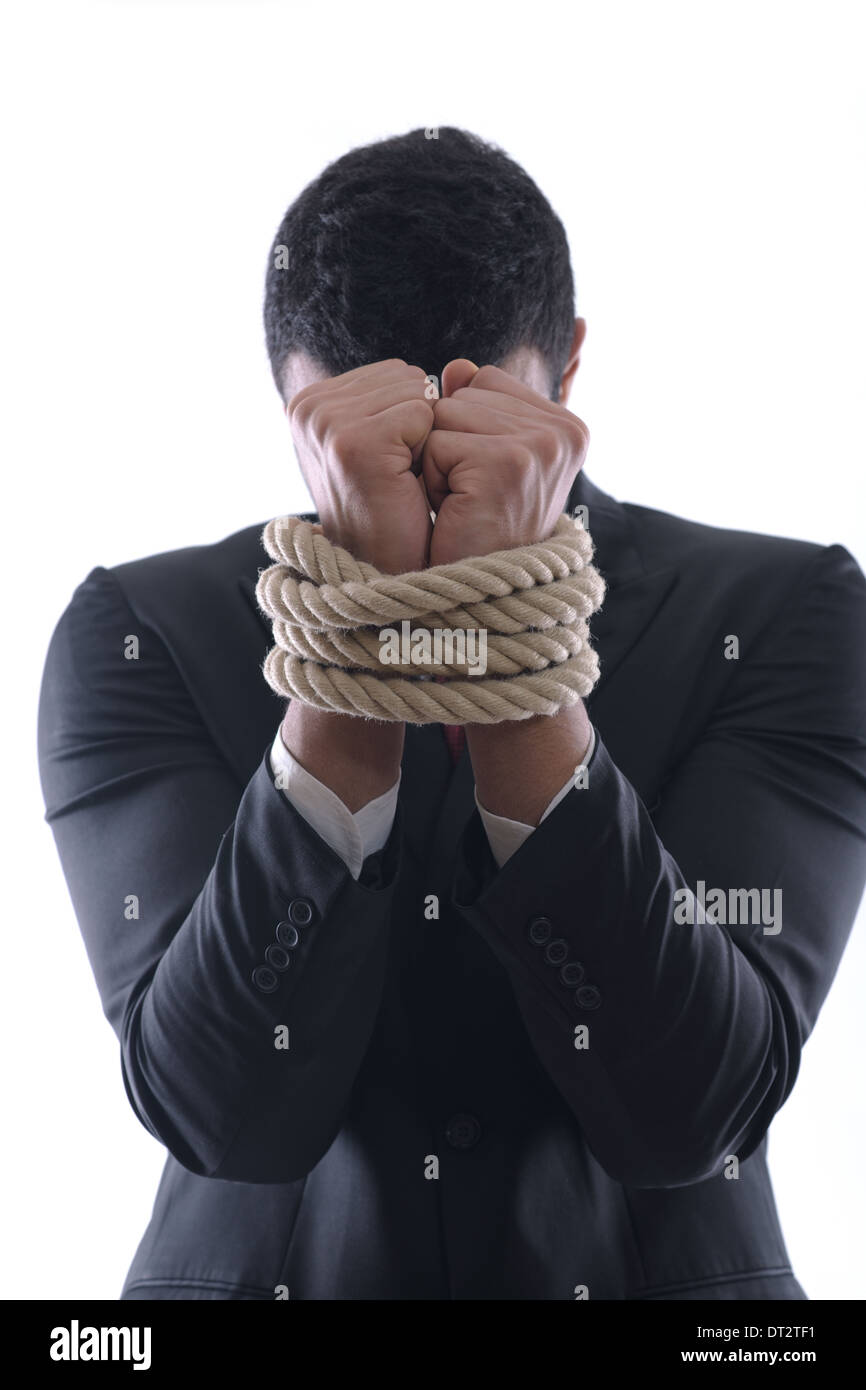 business man with rope isolated on white background Stock Photo - Alamy